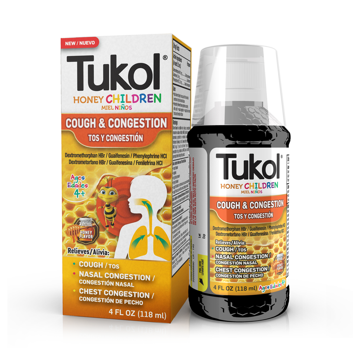 TUKOL CHILDREN'S COUGH & COLD MULTISYMPTOM COUGH SYRUP, HONEY, 4 OUNCE ...