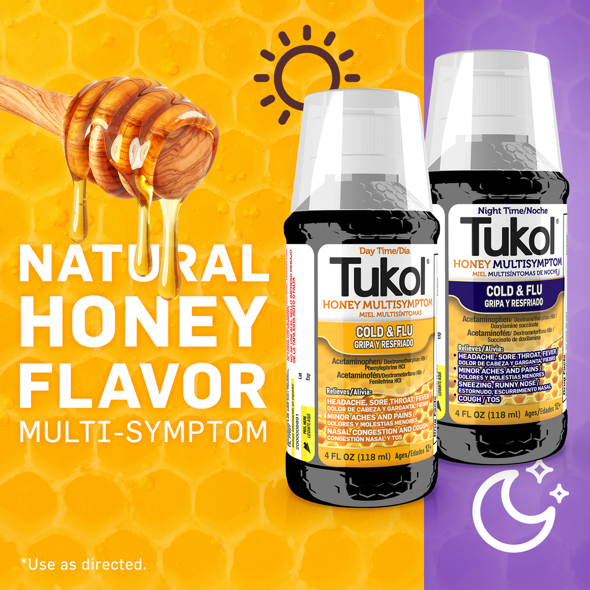TUKOL Honey Day and Night Cough Syrup Combo Pack, 4 Ounce (Set of 2 ...