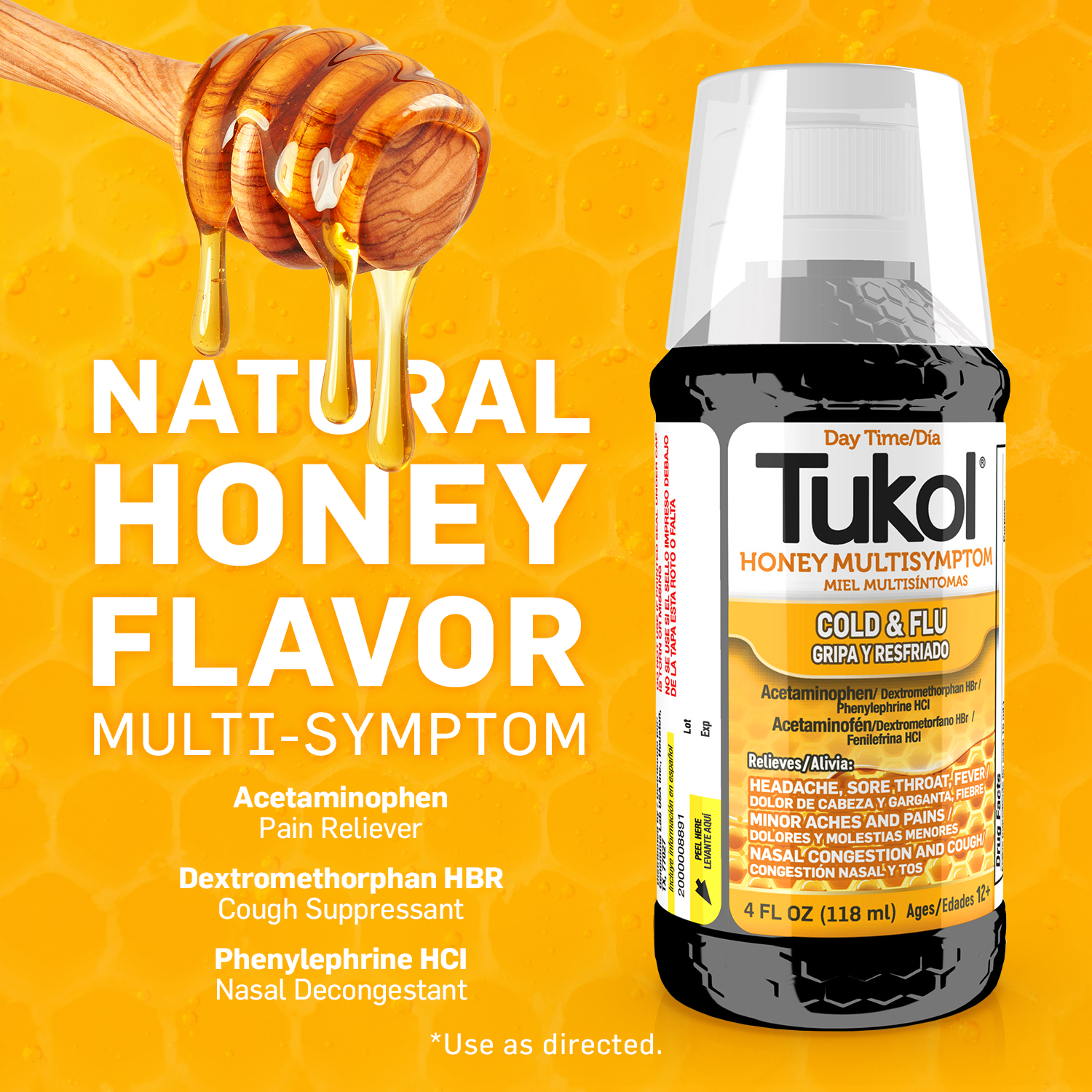 TUKOL ADULT HONEY MULTI-SYMPTOM COLD & FLU DAYTIME LIQUID COUGH ...