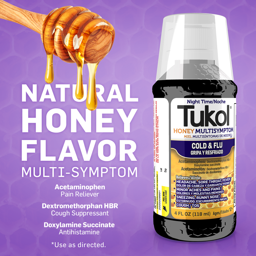 TUKOL Adult Honey Multi-Symptom Cold & Flu Nighttime Liquid Cough ...
